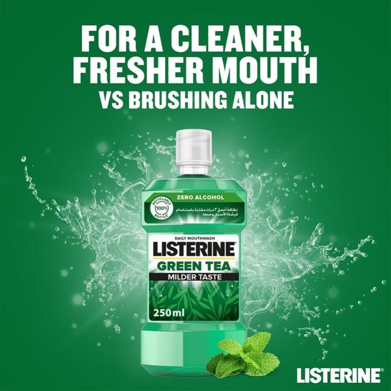 Listerine Zero Alcohol Milder Taste Green Tea Mouthwash 250ml in Mouth ...